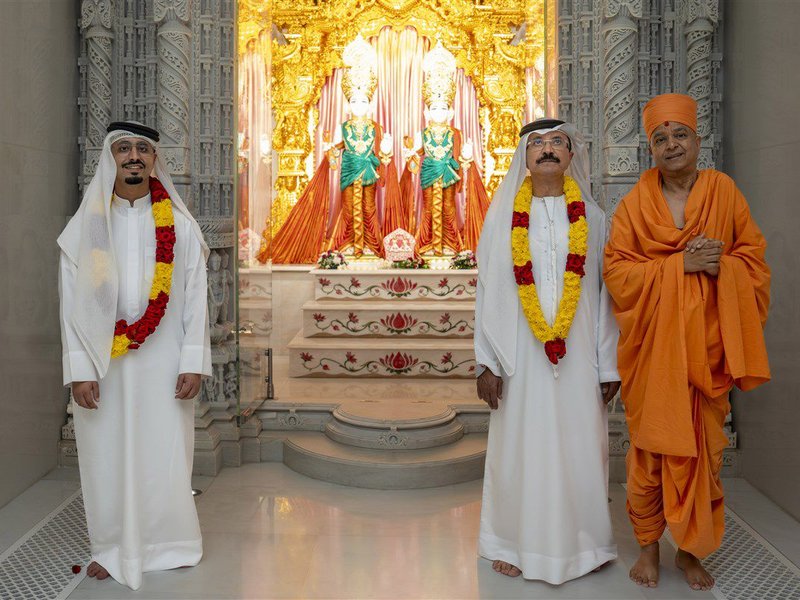 Sultan Ahmed bin Sulayem, son visit BAPS Hindu Mandir in Abu Dhabi
