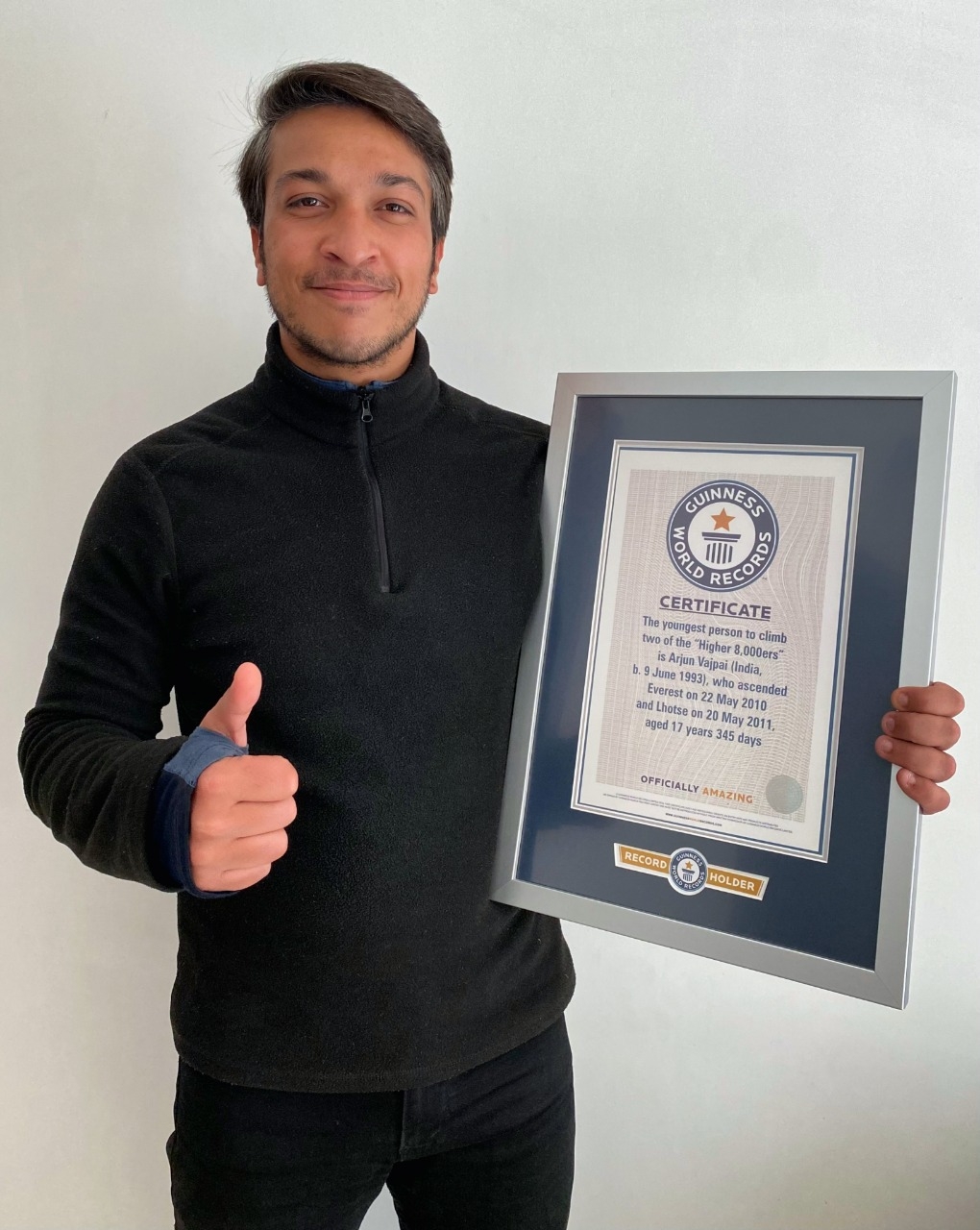 Mountaineer Arjun Vajpai receives Guinness World Records certificate